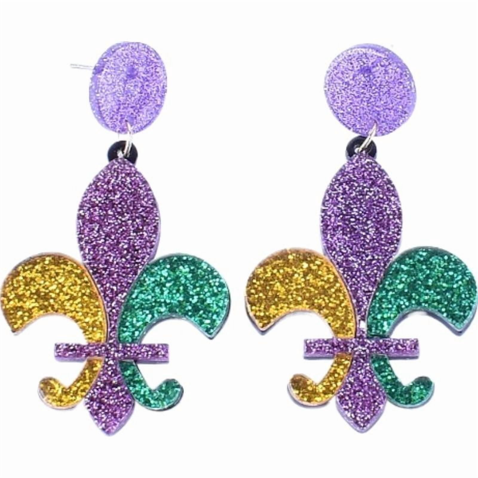 Agiufgs Mardi Gras Dangle Earrings Acrylic, Glitter Lightweight Design ...