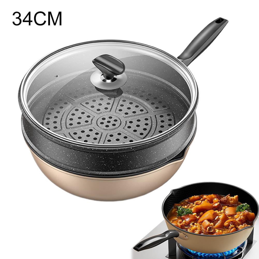 Agiufgs Nonstick Wok Iron Black, Honeycomb Nonstick Interior with Even ...