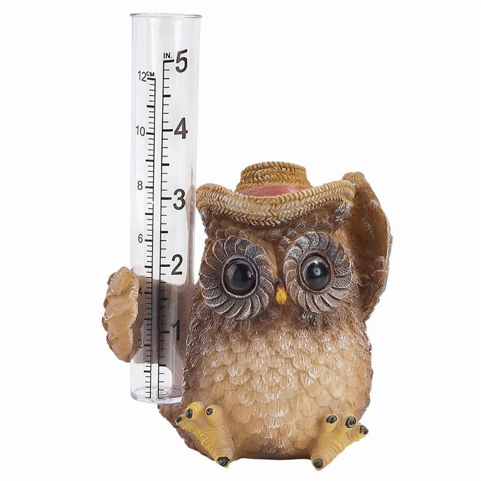 Agiufgs Owl Rain Gauge Resin Garden Ornament, Measures Rainfall Up to 5 ...
