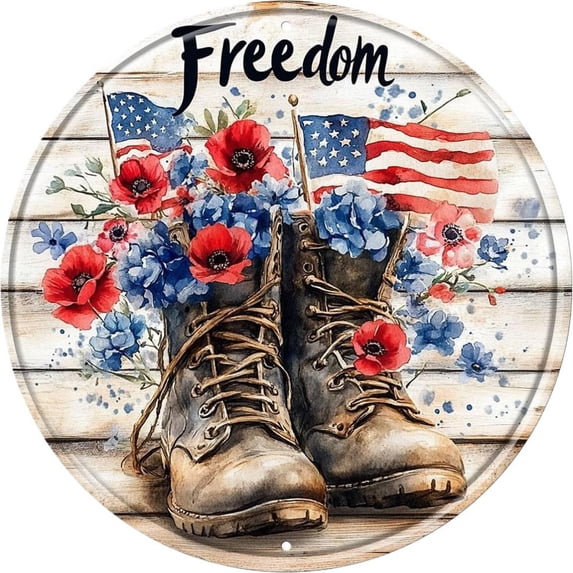 Agiufgs Round Metal Sign 11.8 in Diameter, Patriotic Printed Design ...