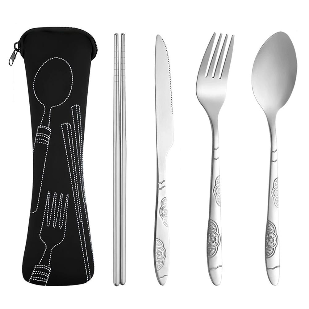 Agiufgs Stainless Steel Cutlery Set 5-piece, Reusable Portable Utensil ...