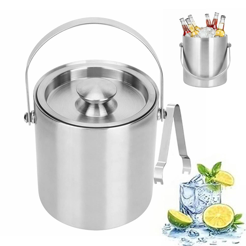 Agiufgs Stainless Steel Ice Bucket 33.81 Fl Oz, Double-Layer Insulation ...