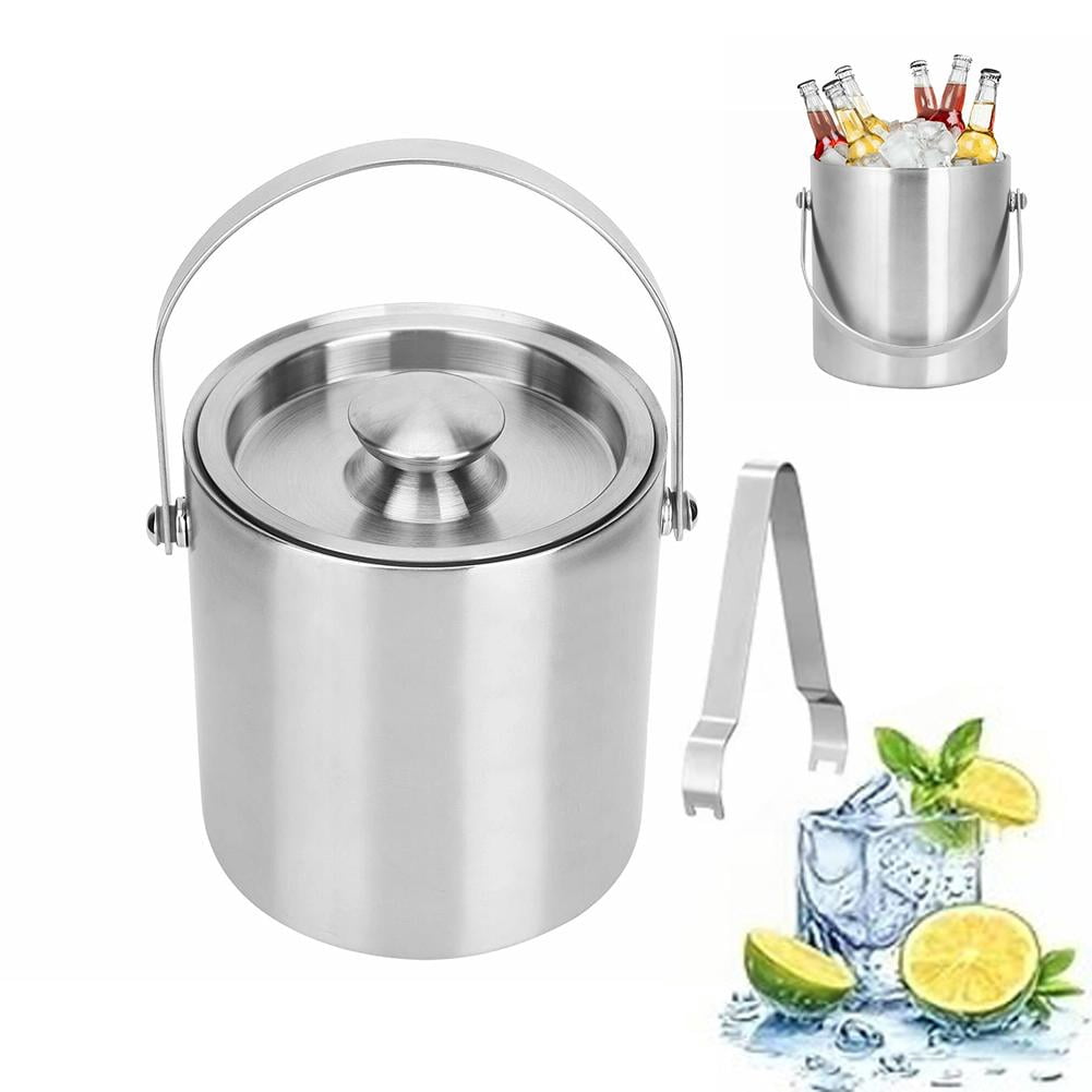 Agiufgs Stainless Steel Ice Bucket 33.81 Fl Oz, Double-Layer Insulation ...