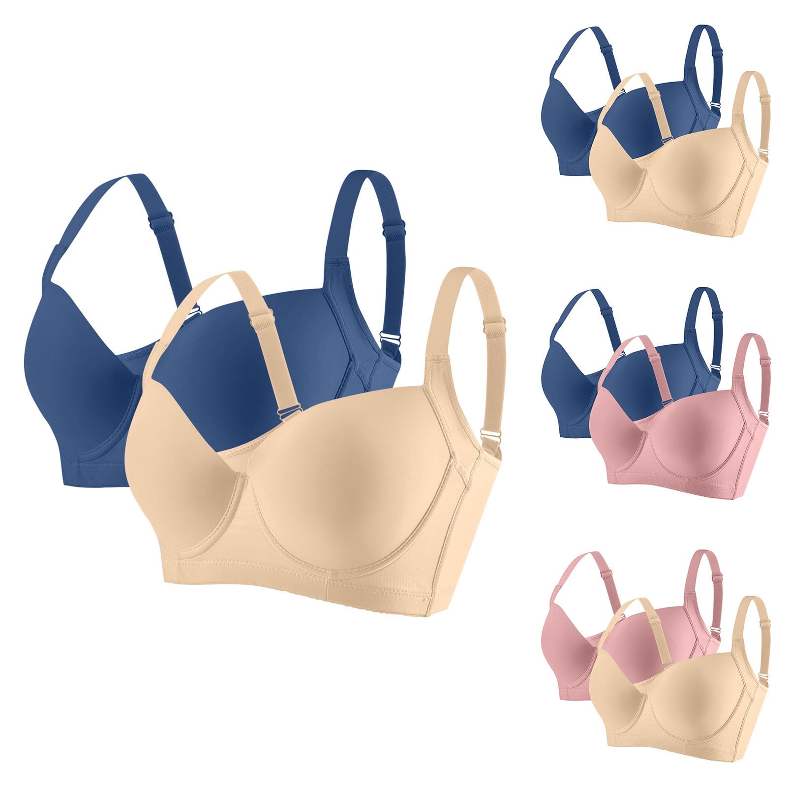 Agkizg 2 Pack T‑Shirt Bras for Women Push Up Solid Color Seamless ...