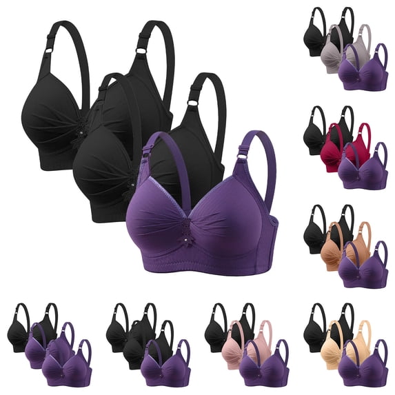 Agkizg 3 Pack Plus Size Bras for Women Push Up Solid Color Wireless ...