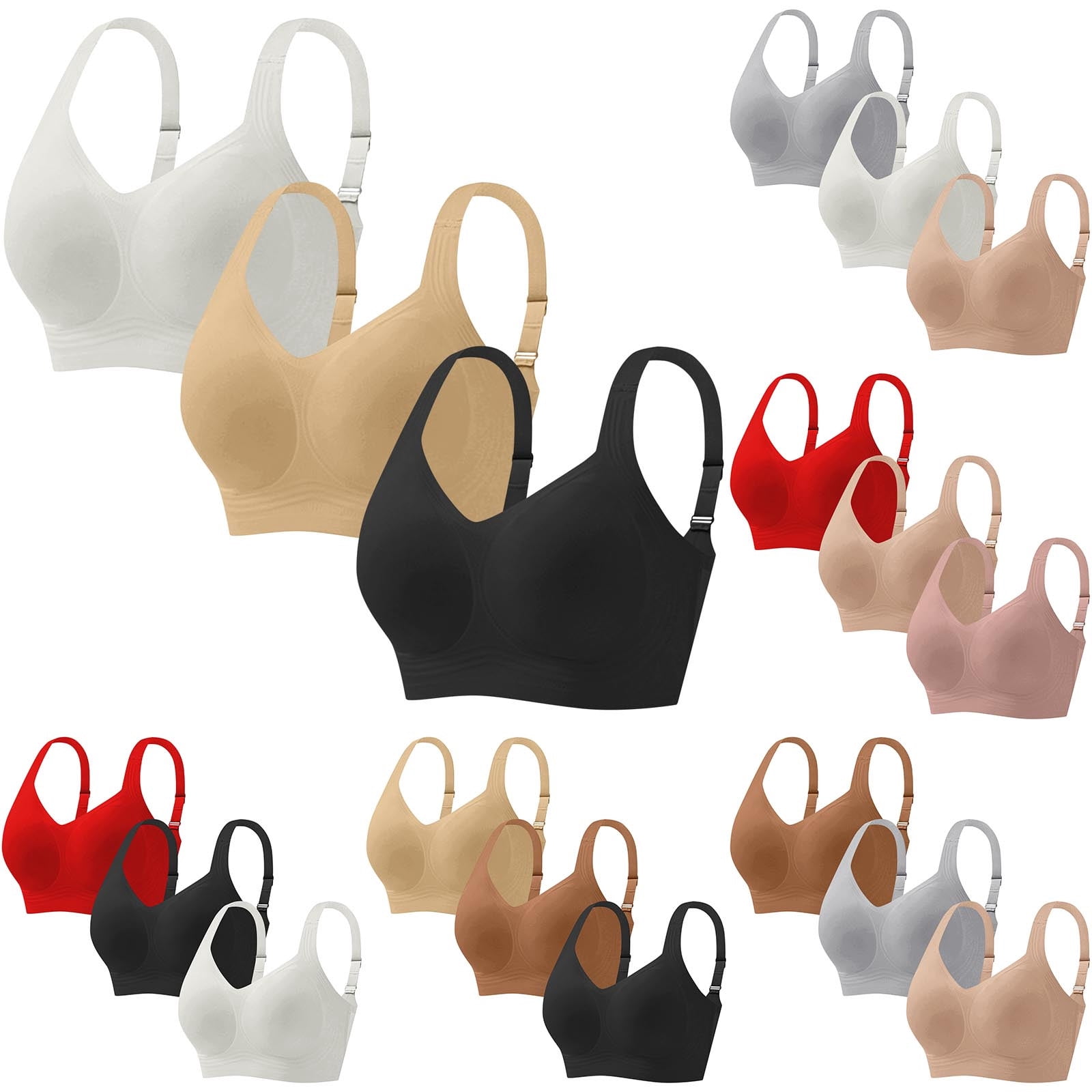Agkizg 3 Pack Women's Wireless Push Up Bra Cream Color Seamless Sports ...