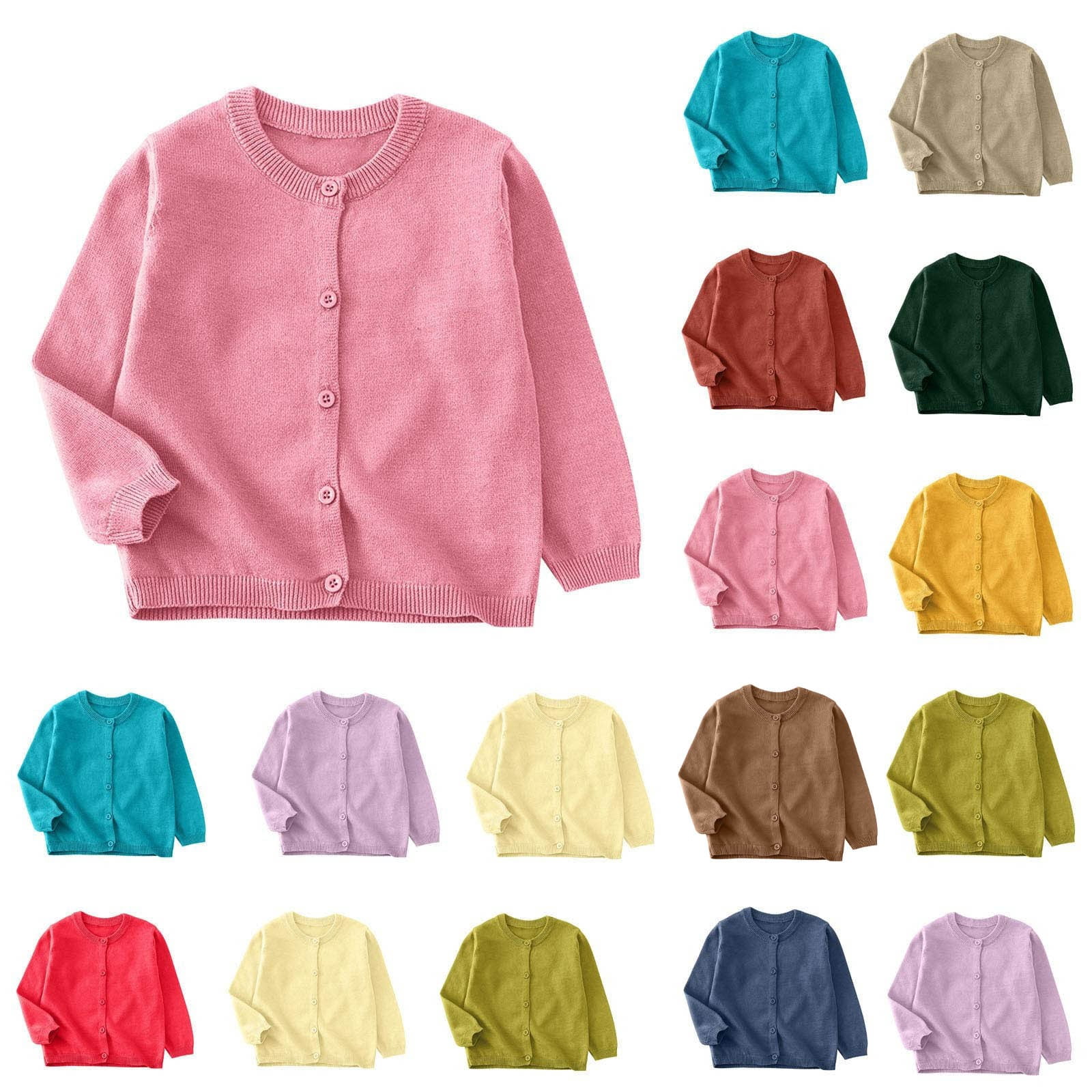 Agkizg Baby Girls Fall Lightweight Solid Color Crewneck Cardigan, Long ...