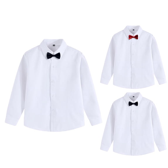Agkizg Boys Button Down Shirt with Bow Ties, Solid Color Long Sleeve ...