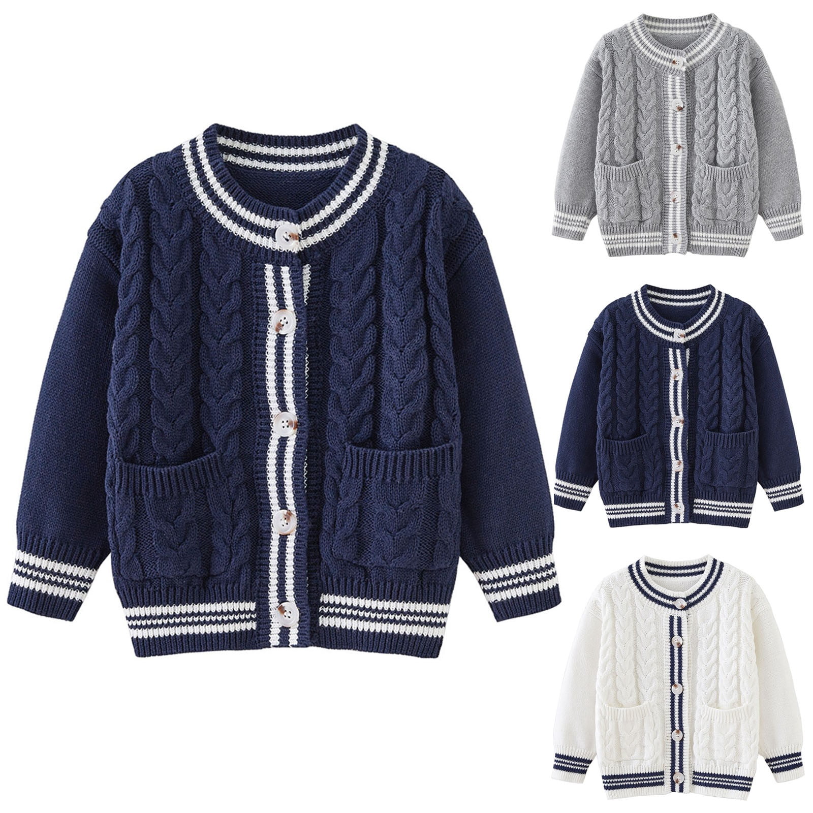 Agkizg Boys Fall Contrast Color Cardigan Sweater, Long Sleeve Knit ...