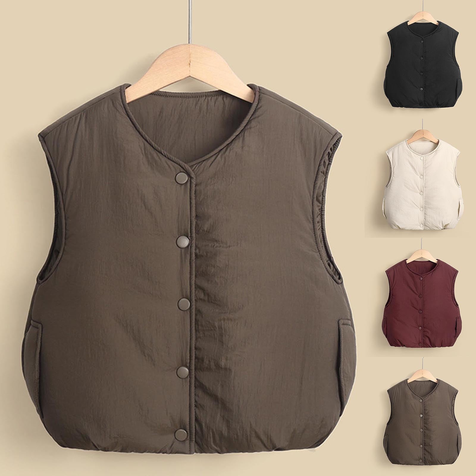 Agkizg Boys Girls Winter Down Jacket Vests,Sleeveless Warm Puffer Jacket,Solid Color Warm ...