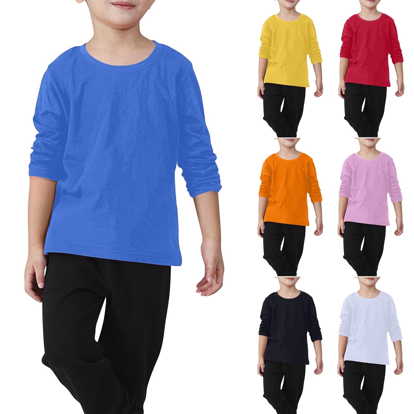 Agkizg Boys Solid Color Cotton Long Sleeve Tee, Round Neck Lightweight ...