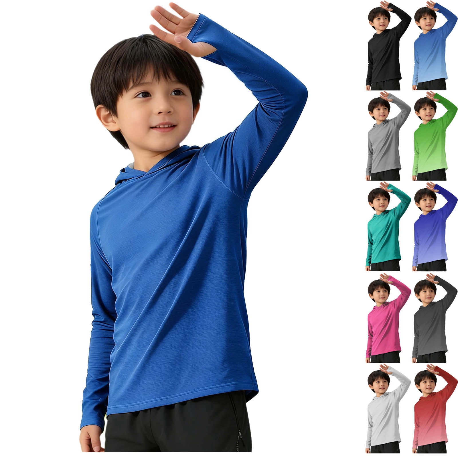 Agkizg Boys Solid Color UPF 50+ Sun Protection Hoodie, Long Sleeve with ...