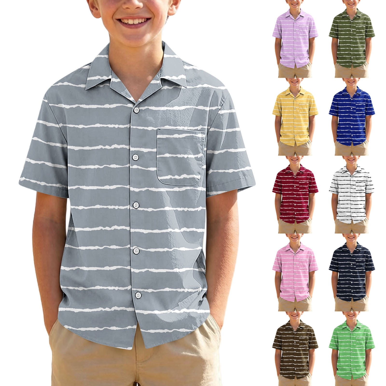 Agkizg Boys Striped Collared T-Shirt Short Sleeve Top for Kids ...