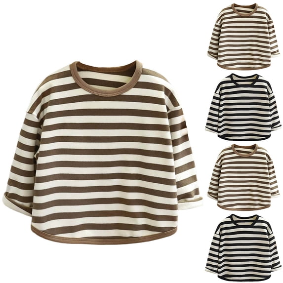 Agkizg Boys Striped Long Sleeve Tee, Round Neck Thermal Pullover ...