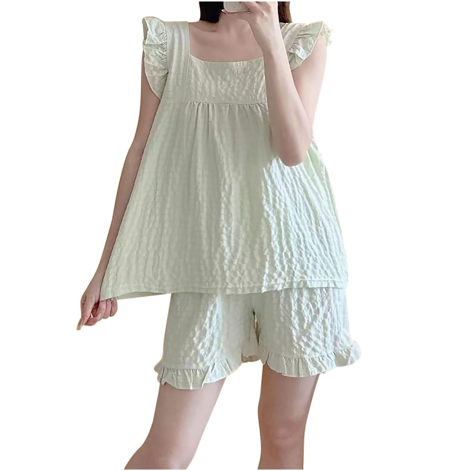 Agkizg Fall Women's Short Sleeve Pajama Sets,Cotton Pajamas for Women ...