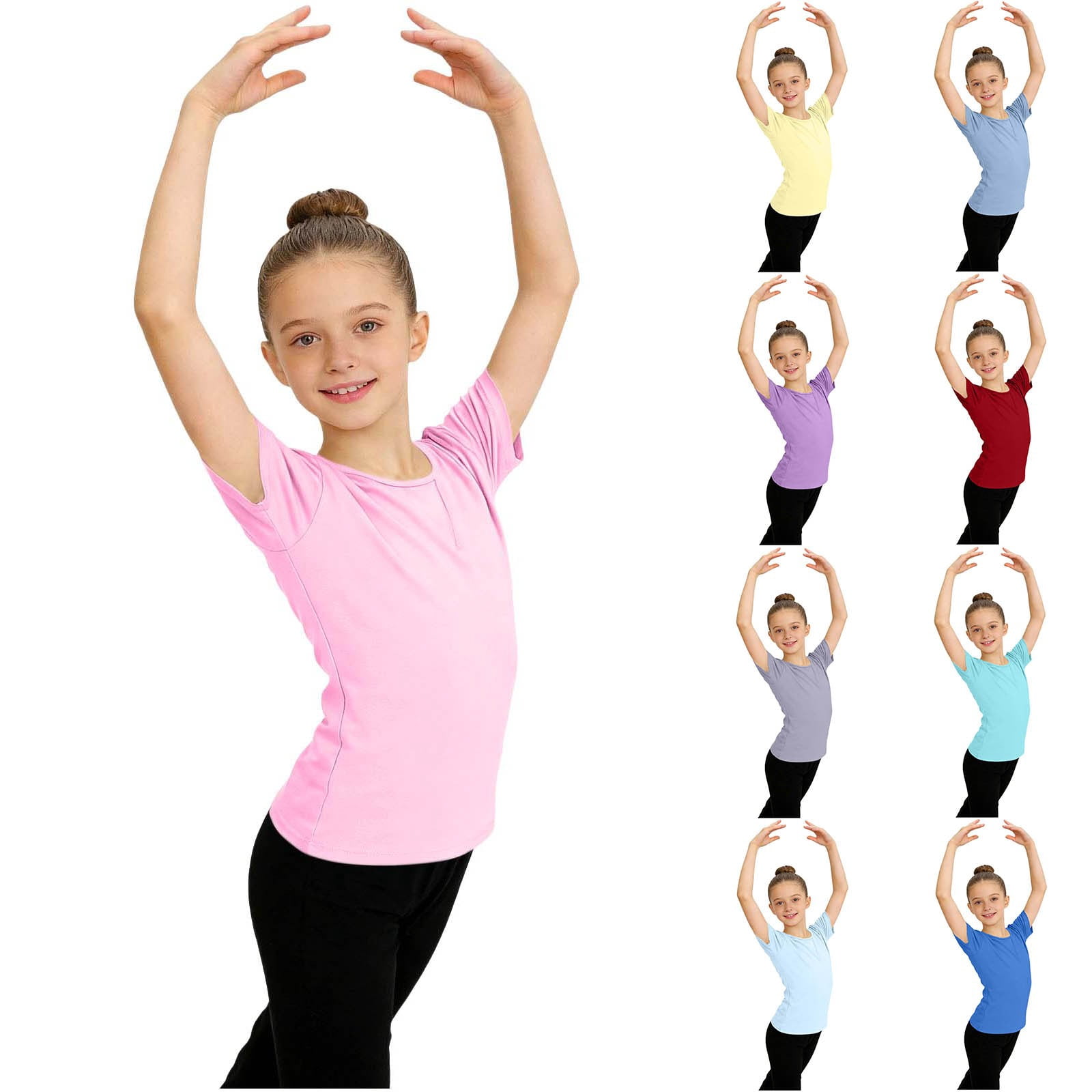 Agkizg Girls Ballets Top Short Sleeve Solid Crewneck Dance Shirt for ...