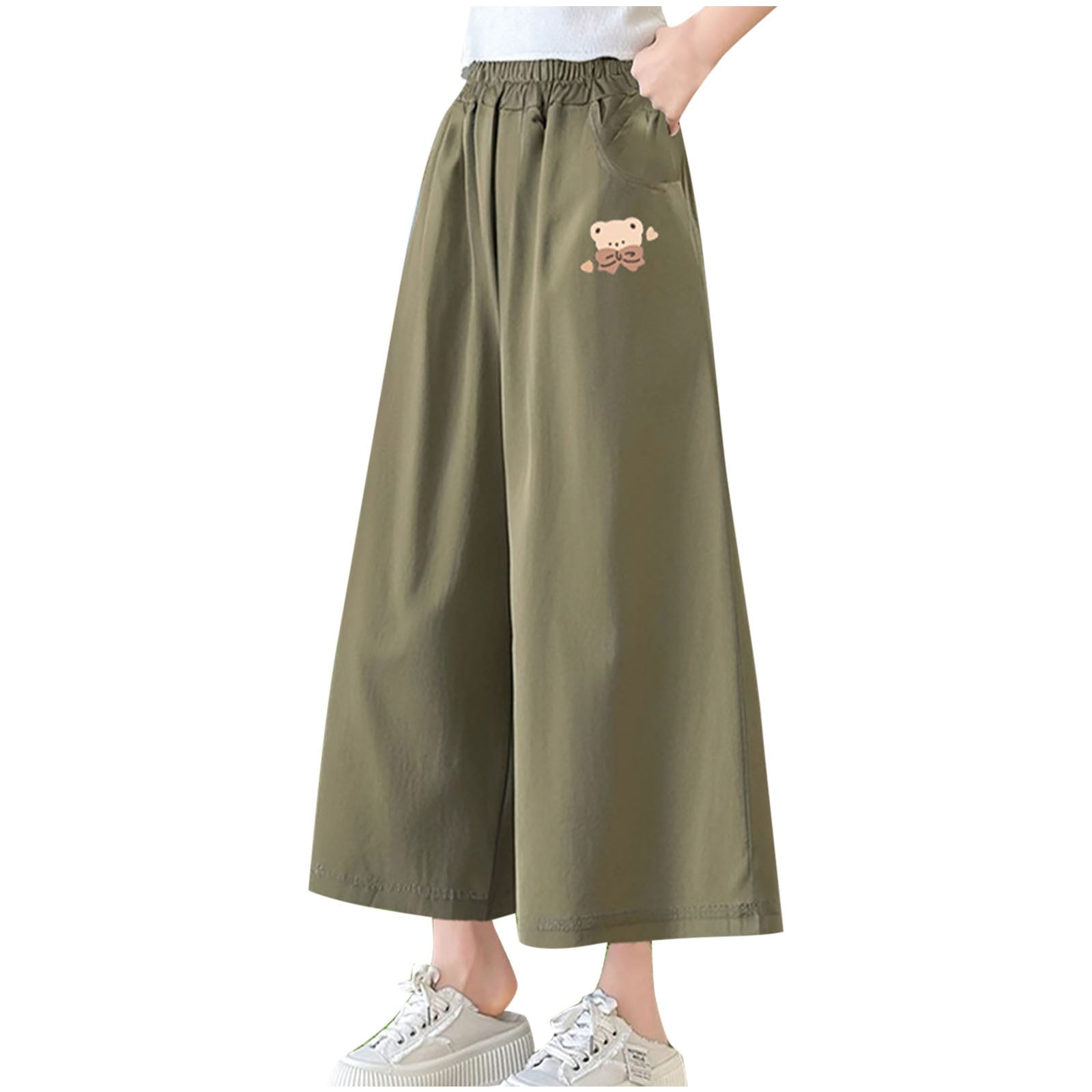 Agkizg Girls Cargo Pants,Girls Wide Leg Pants,Summer Eight Inch Wide ...