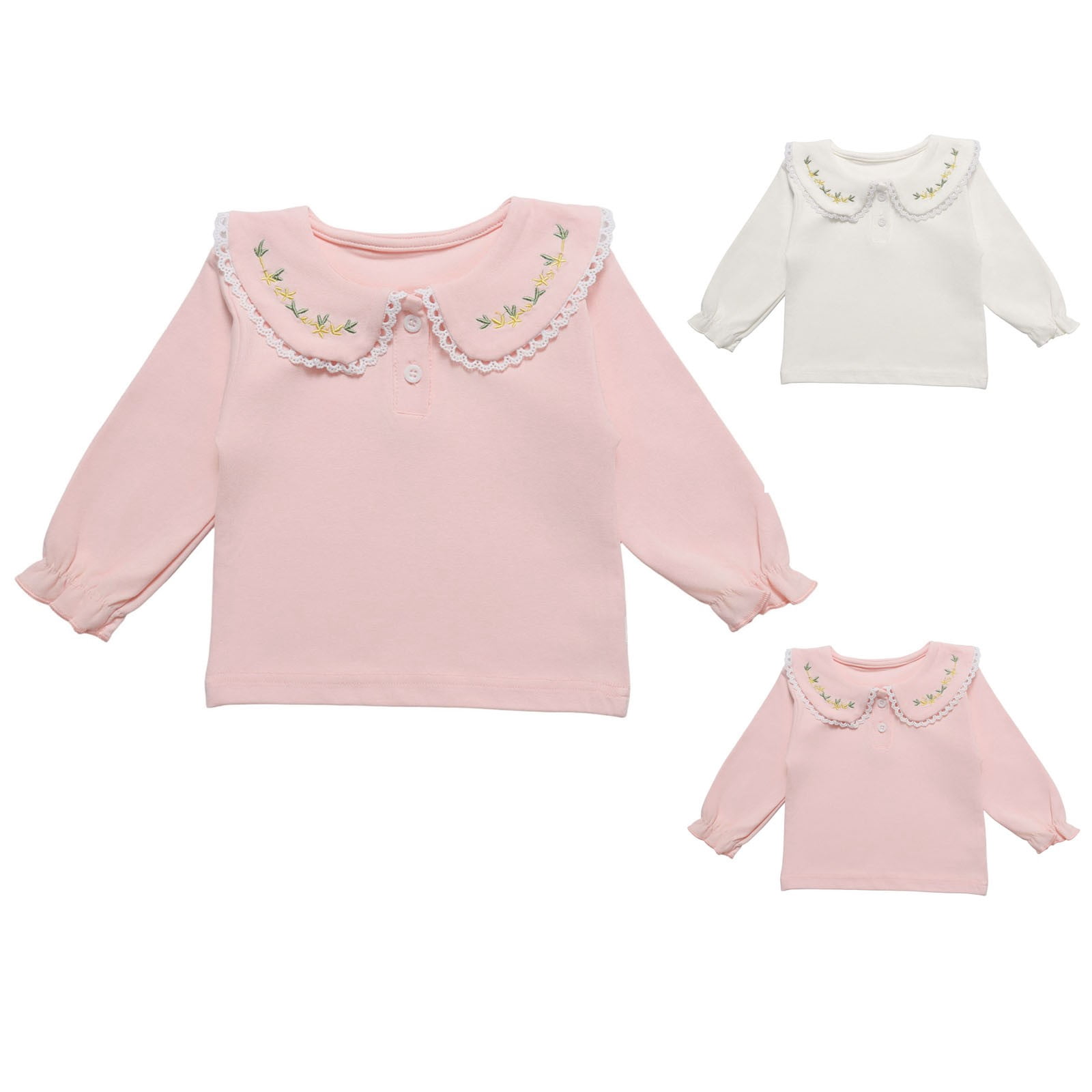 Agkizg Girls Cotton Long Sleeve Shirts, Embroidered Top with Button ...