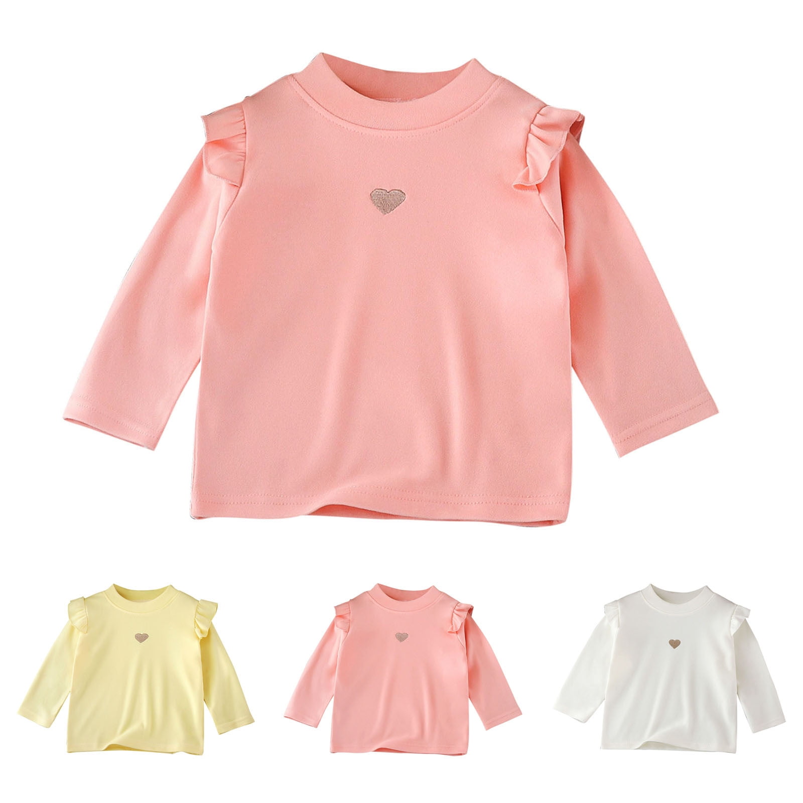 Agkizg Girls Cotton Long Sleeve Tee with Heart Print, Ruffle Hem Round ...