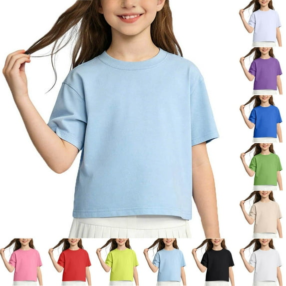Agkizg Girls Crewneck Tees,Kids Short Sleeve T-Shirt,Girls Oversized ...