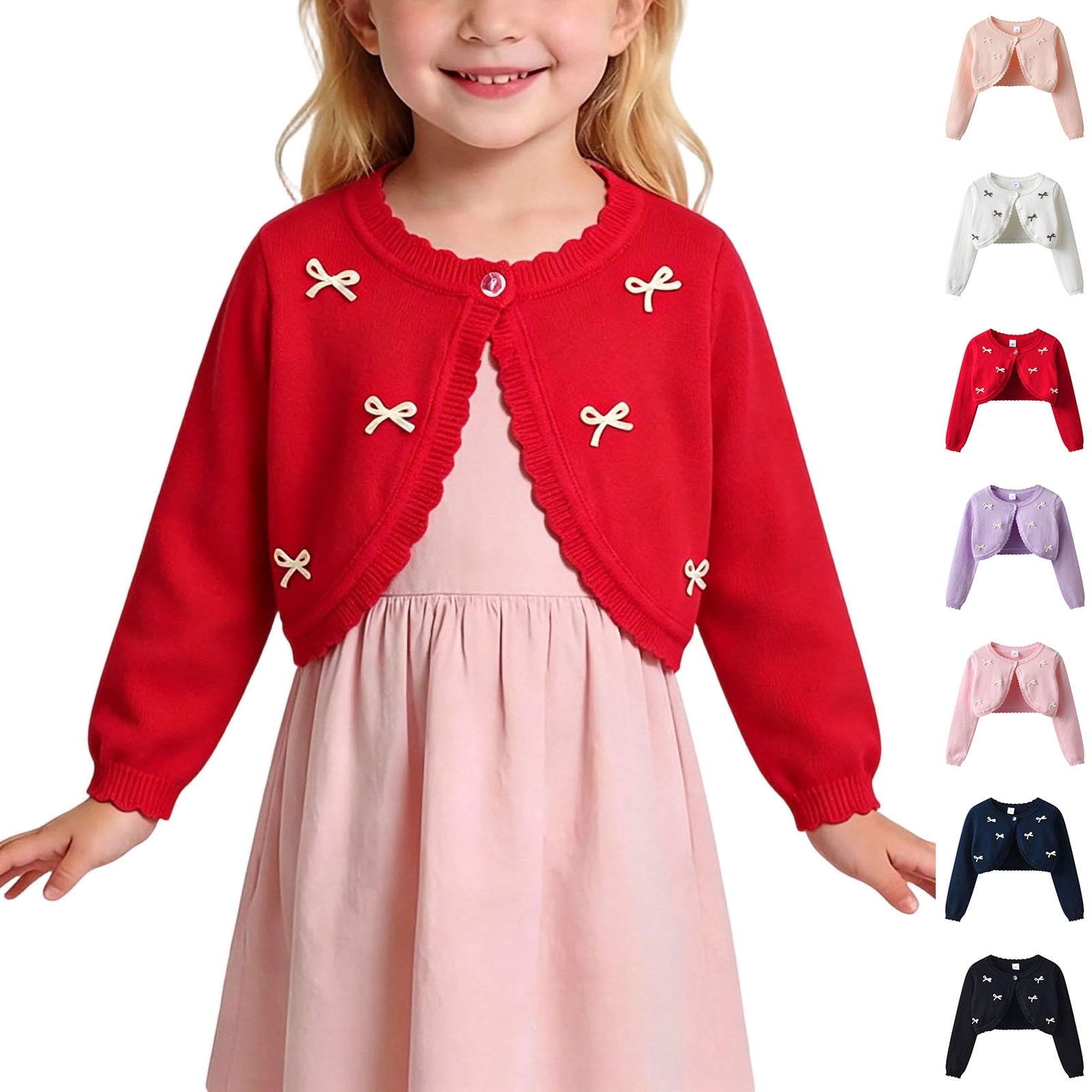 Agkizg Girls Fall Bow Knit Cardigan, Long Sleeve Short Crop Lace Hem ...