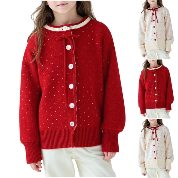 Agkizg Girls Fall Bow Knit Cardigan Sweater, Long Sleeve Crewneck Warm ...