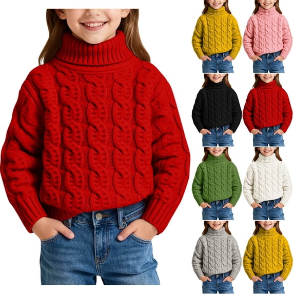 Agkizg Girls Fall High Neck Pullover Sweater, Long Sleeve Solid Color ...