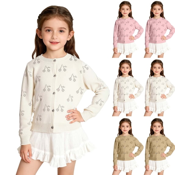 Agkizg Girls Fall Solid Color Hollow Out Knit Cardigan, Long Sleeve ...