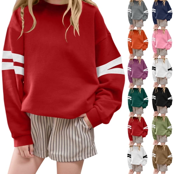 Agkizg Girls Fleece Lined Sweatshirt, White Stripe Print on Sleeves ...
