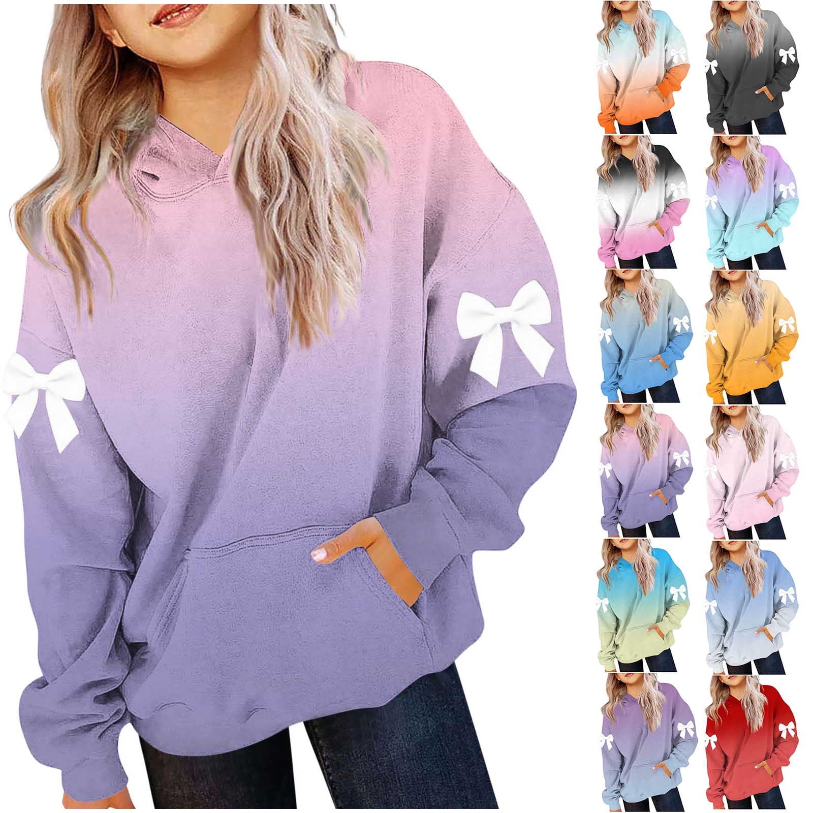 Agkizg Girls Gradient Print Hoodie, Long Sleeve Pullover Sweatshirt ...