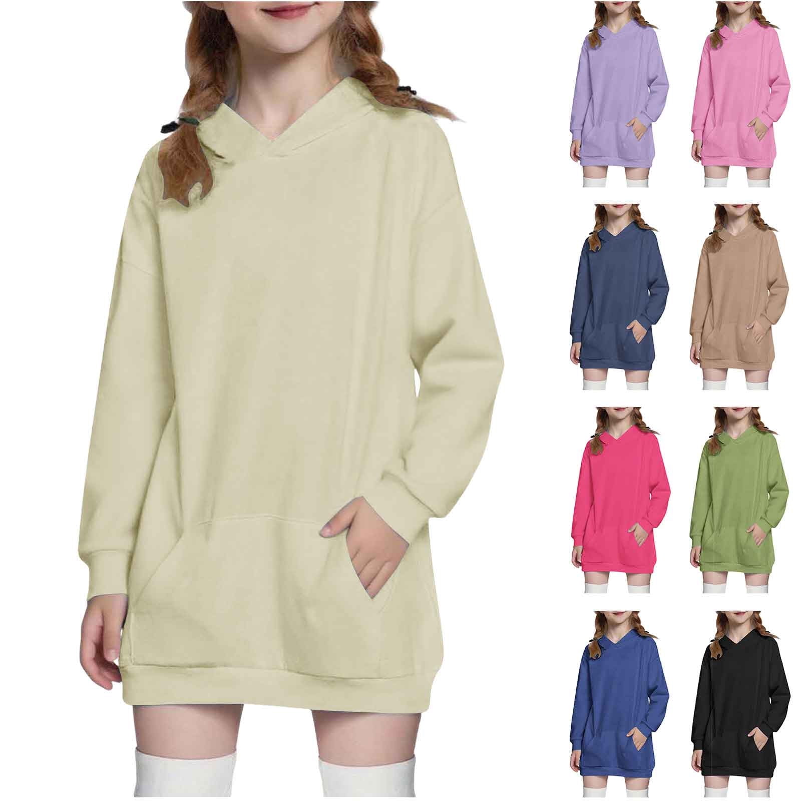 Agkizg Girls Long Hoodie Sweatshirt, Hooded Pullover Top with Pockets ...