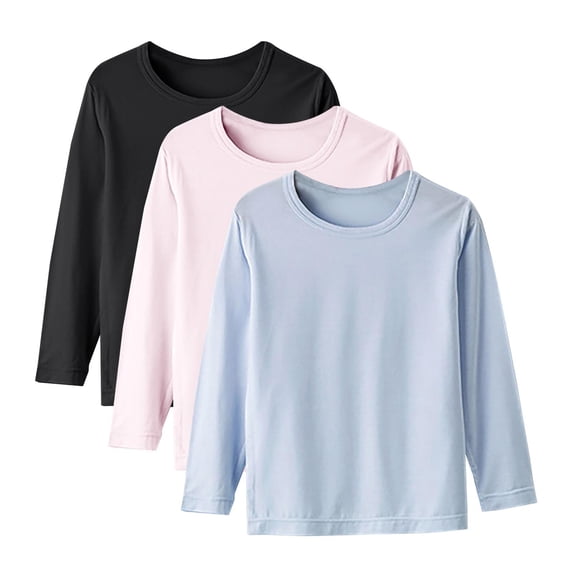 Agkizg Girls Long Sleeve Tee 3-Pack, Solid Color Round Neck Lightweight ...