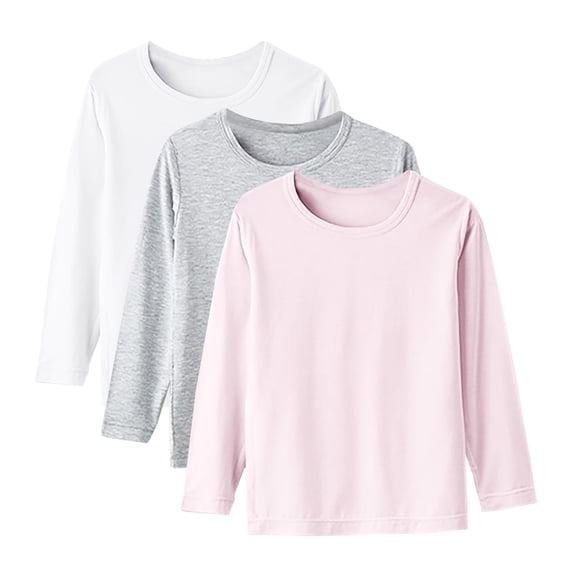 Agkizg Girls Long Sleeve Tee 3-Pack, Solid Color Round Neck Lightweight ...
