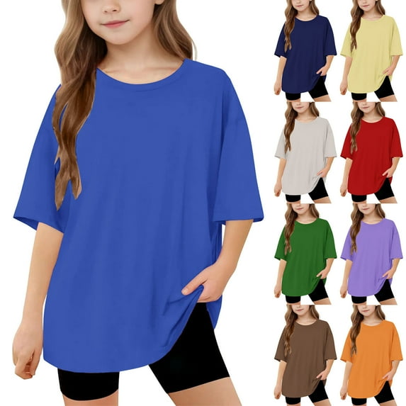 Agkizg Girls Oversized T-Shirt,Girls Short Sleeve Tops,Solid Color Soft ...