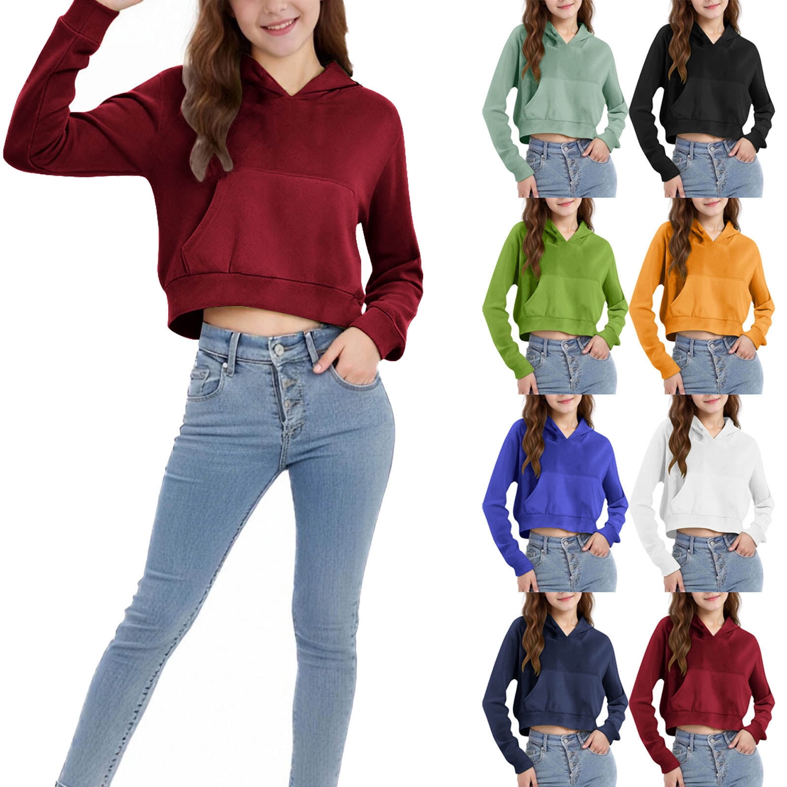 Agkizg Girls Short Length Hoodie with Pockets, Long Sleeve Crop ...