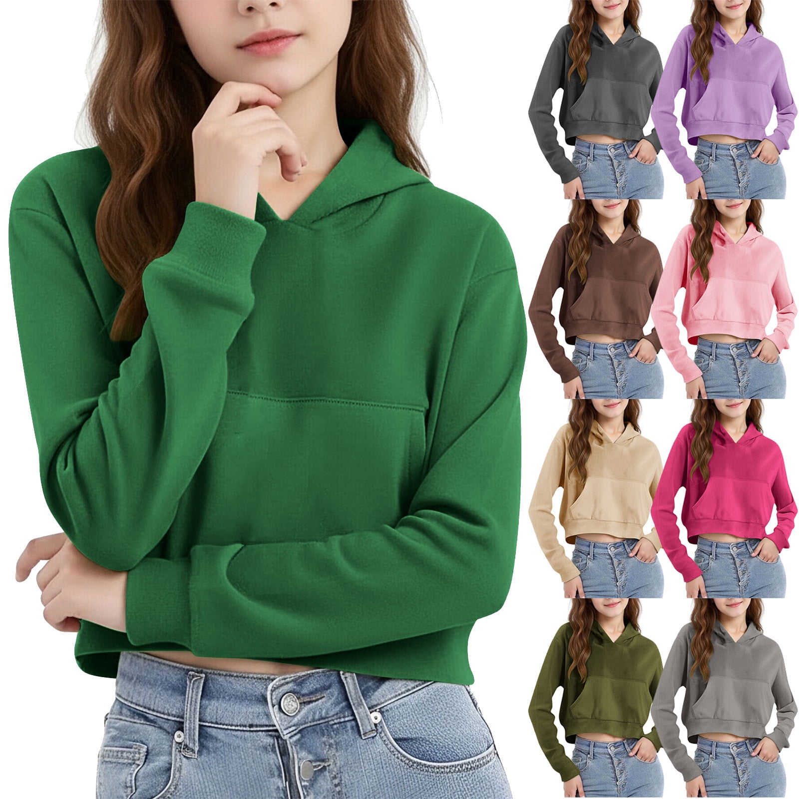 Agkizg Girls Short Length Hoodie with Pockets, Long Sleeve Crop ...