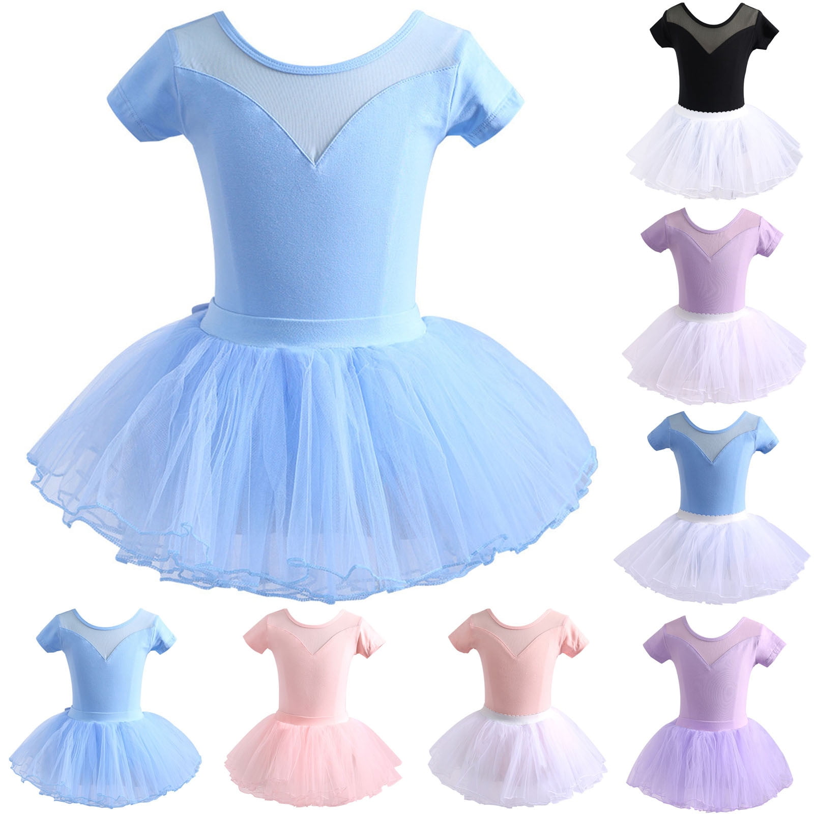 Agkizg Girls Short Sleeve Dresses Crewneck Solid Color Girls Tutus Ballets Dress Leotards Tutus ...