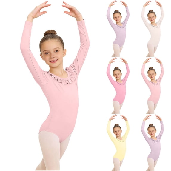 Agkizg Girls Solid Color Long Sleeve Ballets Leotard, Round Neck Dance ...