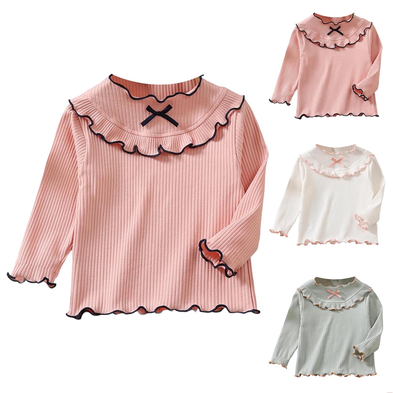 Agkizg Girls Solid Color Long Sleeve Top with Lace Hem, Round Neck ...