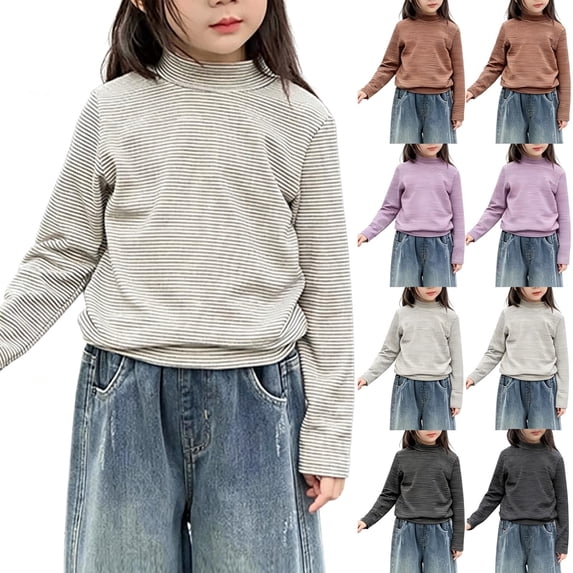 Agkizg Girls Striped Mock Neck Top, Lambswool Long Sleeve Blouse ...