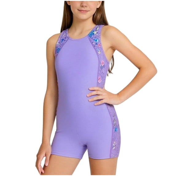 Agkizg Kids One-Piece Swimsuit Print Sleeveless Rashes Guard Crew Neck ...