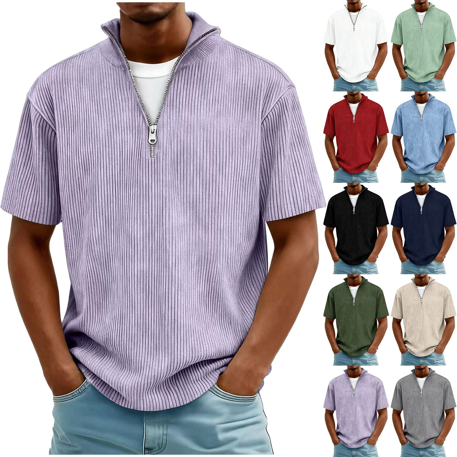 Agkizg Men Casual Shirts Solid Color Short Sleeve Turn Down Collar Tops ...