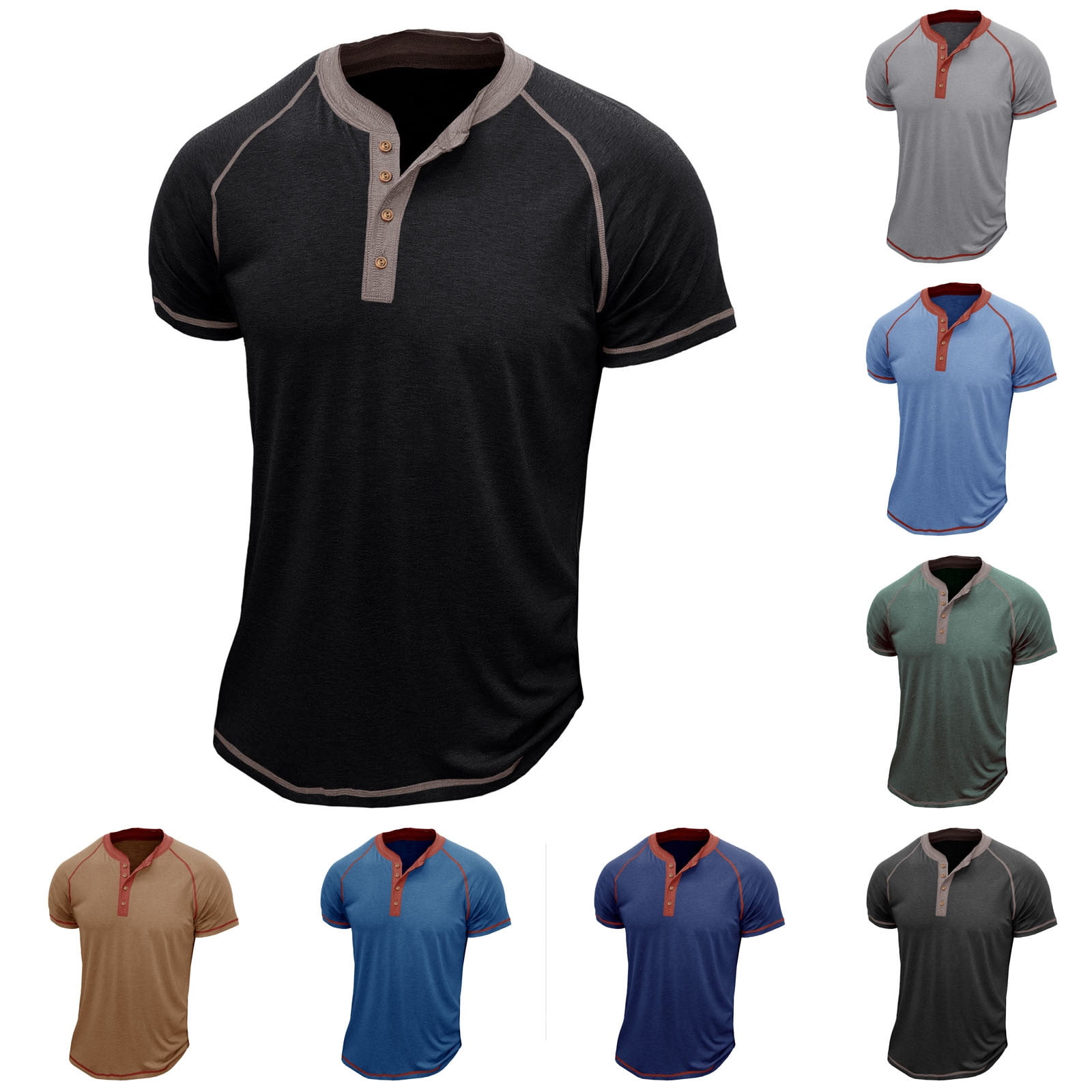 Agkizg Men Casual T Shirts Solid Color Short Sleeve Crew Neck Tops 4 ...