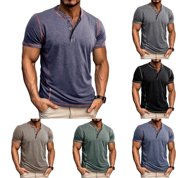 Agkizg Men Casual T Shirts Solid Color Short Sleeve Crew Neck Tops ...
