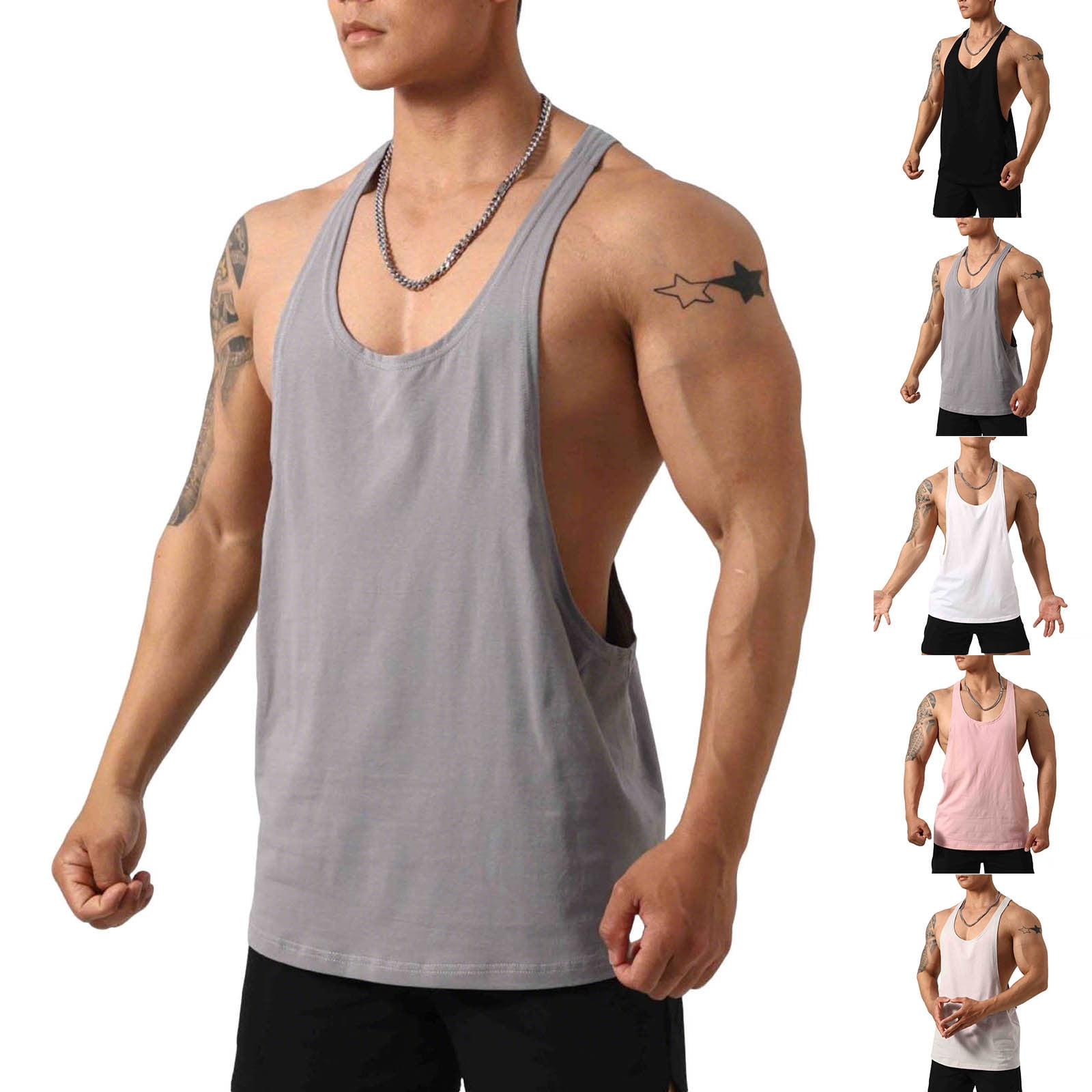 Agkizg Men's Casual Tank Top Solid Color Cottons Loose Fitting Wicking ...