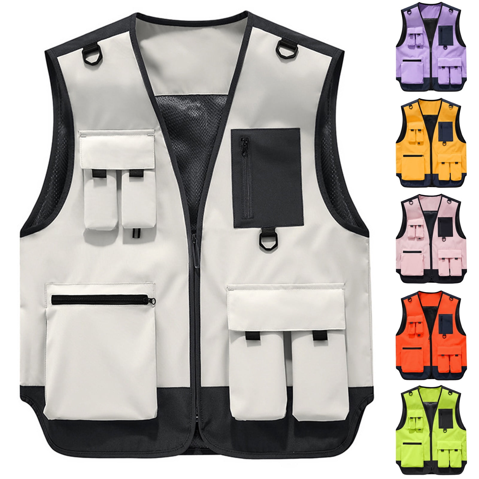 Agkizg Men's Outdoor Vests Zip Up Multi Pocket V Neck Sleeveless Hiking ...