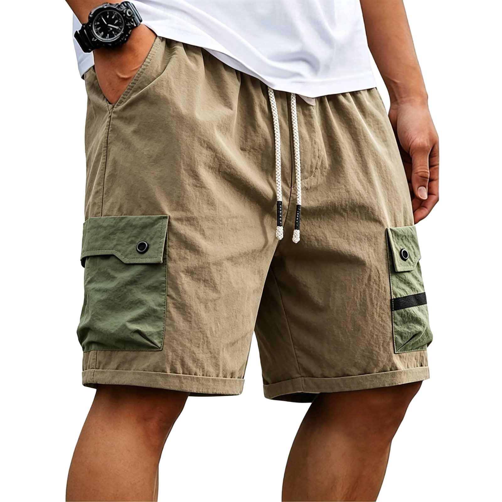Agkizg Men's Shorts Solid Color Cargo Fitness Outdoor 5 Inch Inseam ...