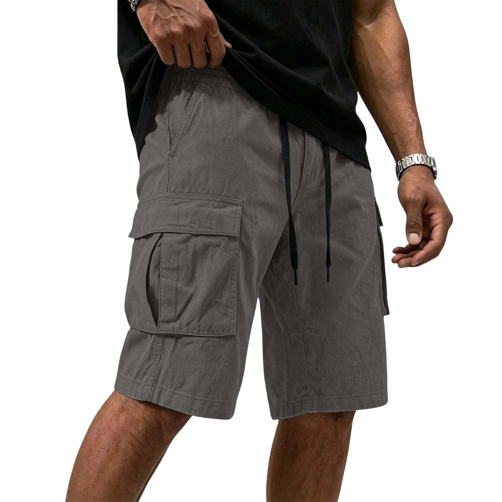 Agkizg Men's Shorts Solid Color Casual Cargo Hiking 5 Inch Inseam Multi ...