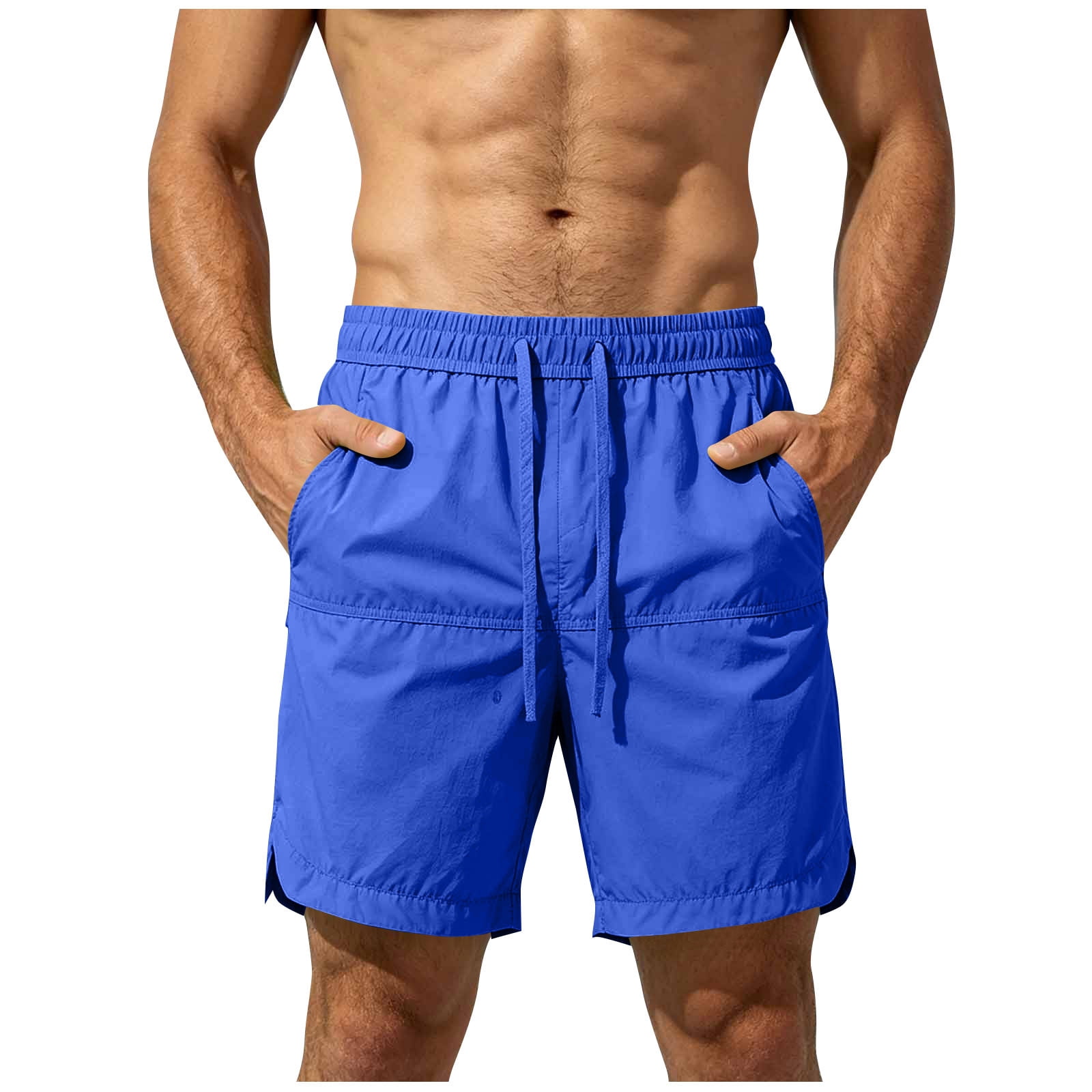 Agkizg Men's Shorts Solid Color Casual Dry Running Fitness Drawstring ...