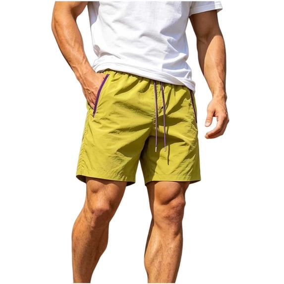 Agkizg Men's Shorts Solid Color Casual Elastic Waistband Zipper Closure ...